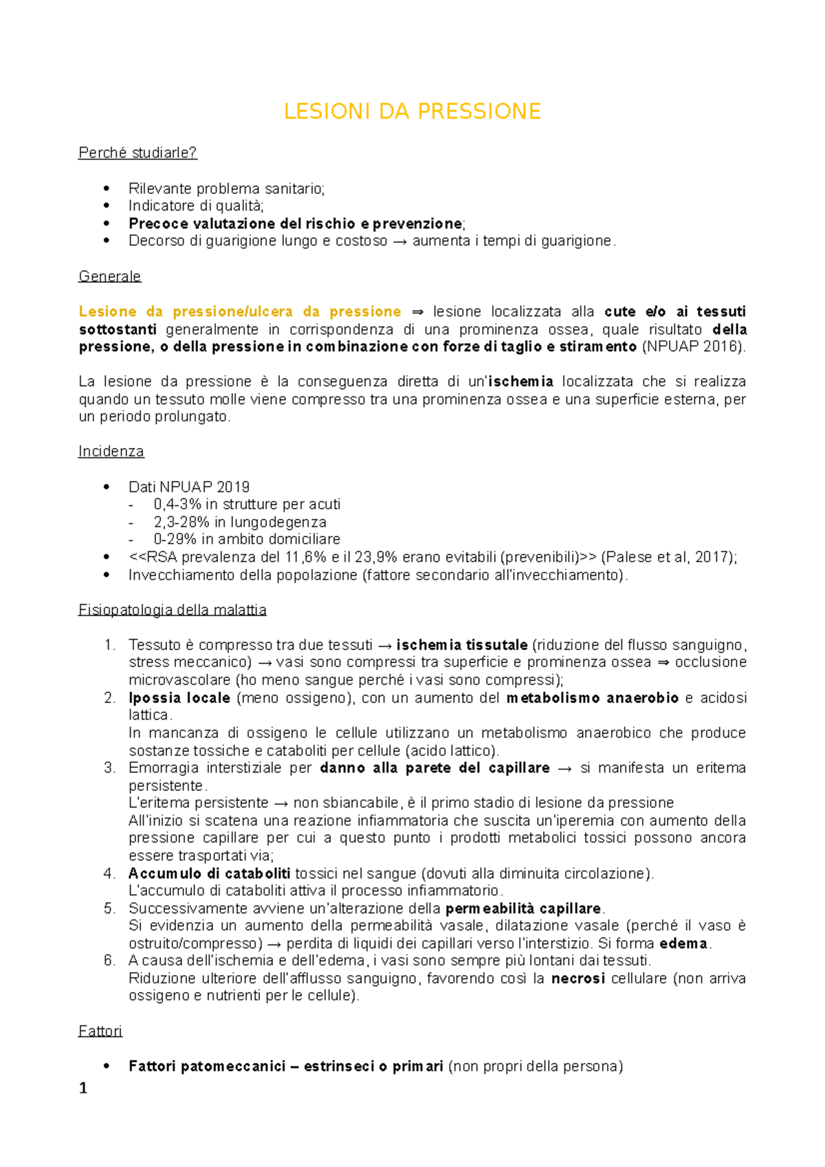 Lesioni da Pressione - Appunti e Guida al Rischio NPUAP 2019 - Studocu