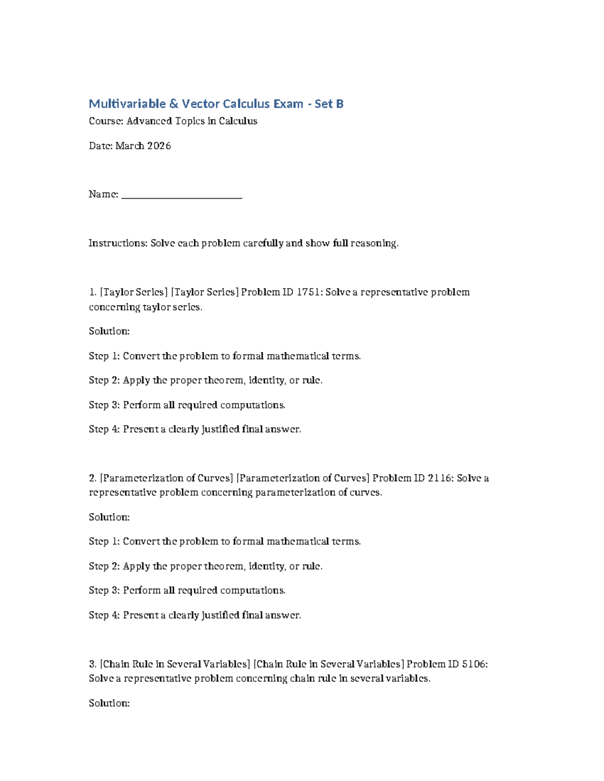 Math 9704 Multivariable Vector Calculus Exam Set B Solutions - Studocu