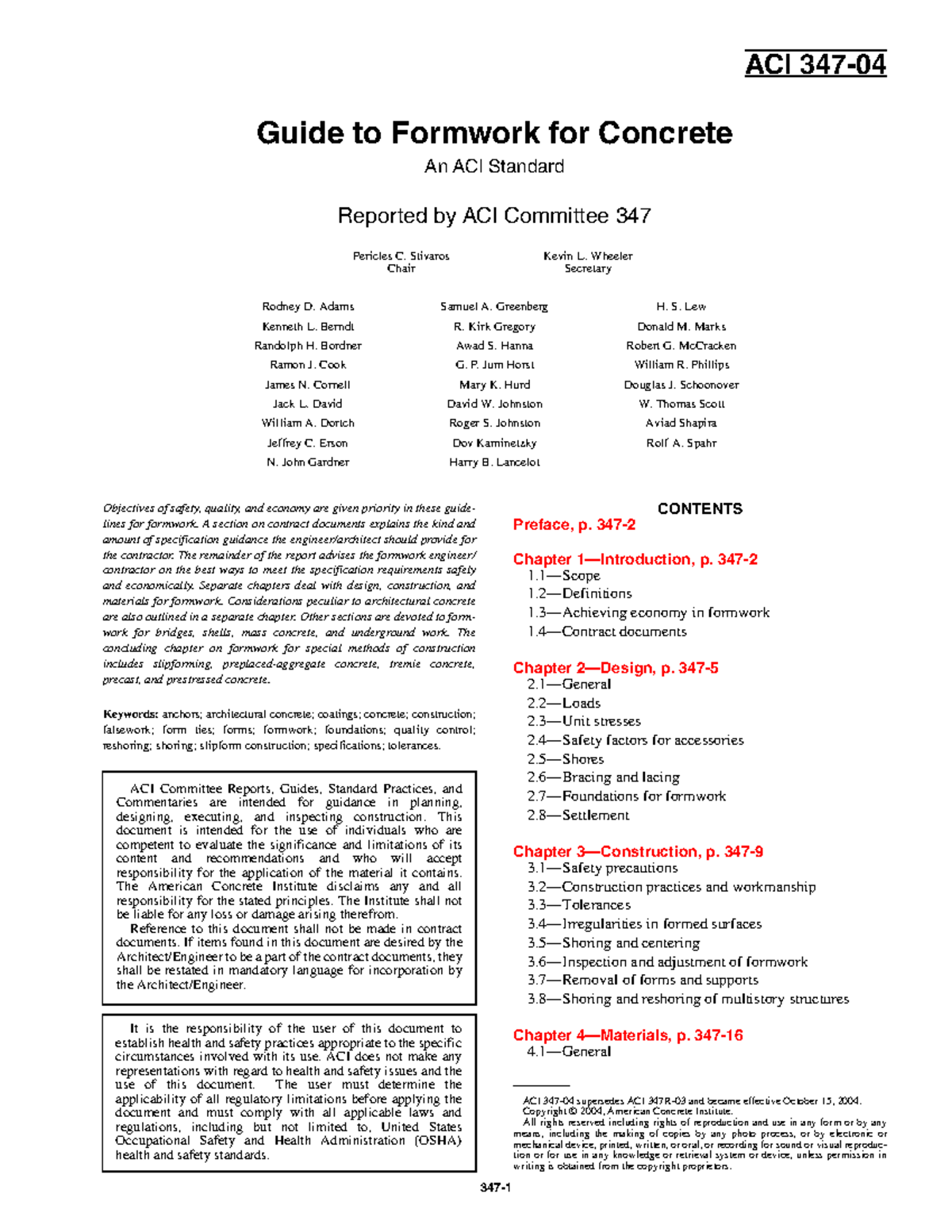 ACI-347-04+Guide+to+Formwork+for+Concrete - ACI 347-04 supersedes ACI 347R-03 and became ...