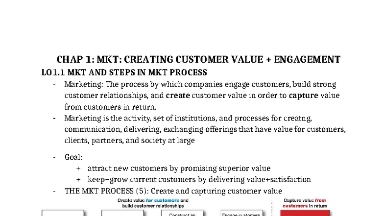 CHAP 1: MKT - CREATING CUSTOMER VALUE & ENGAGEMENT NOTES - Studocu