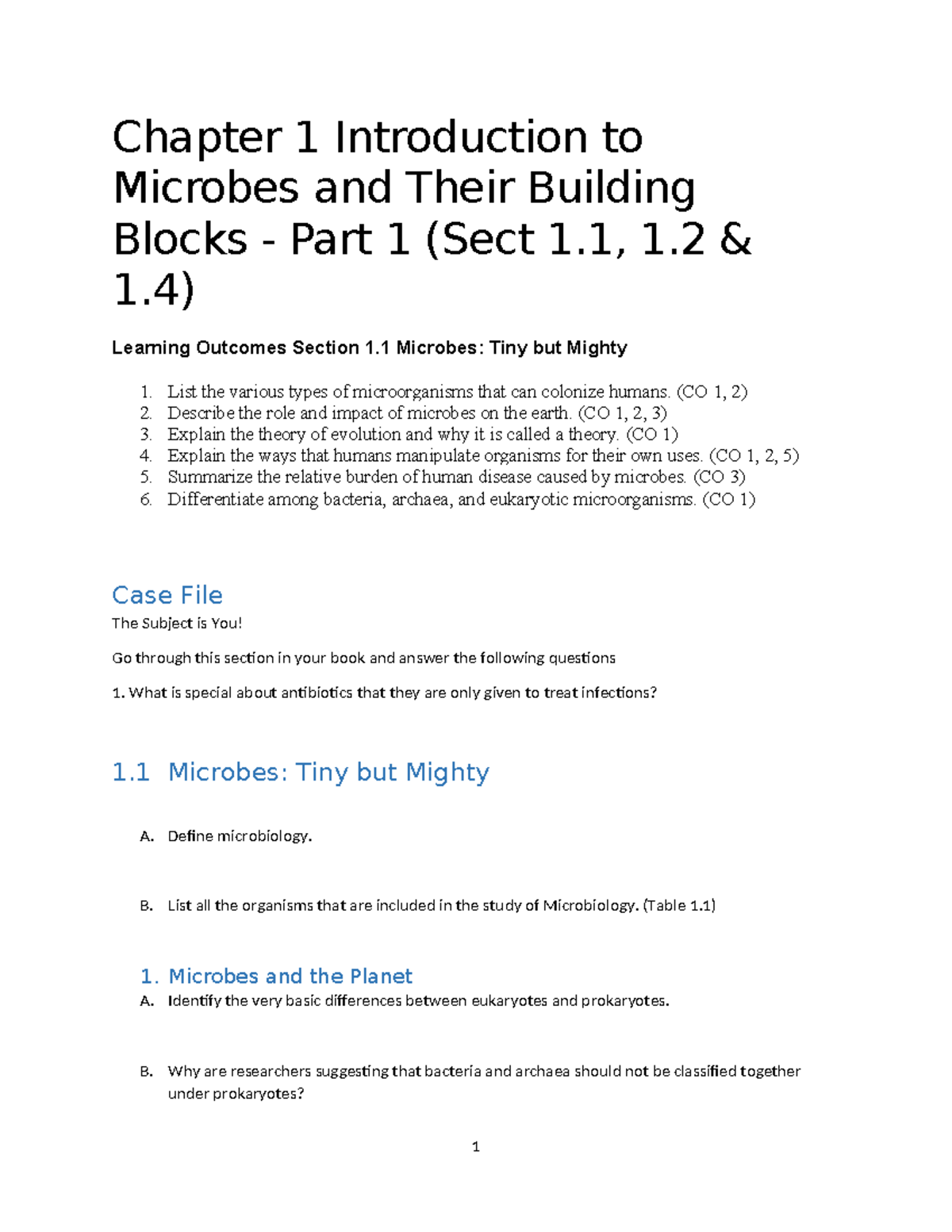 Chapter 1: Intro to Microbes & Their Building Blocks (Part 1) - Studocu