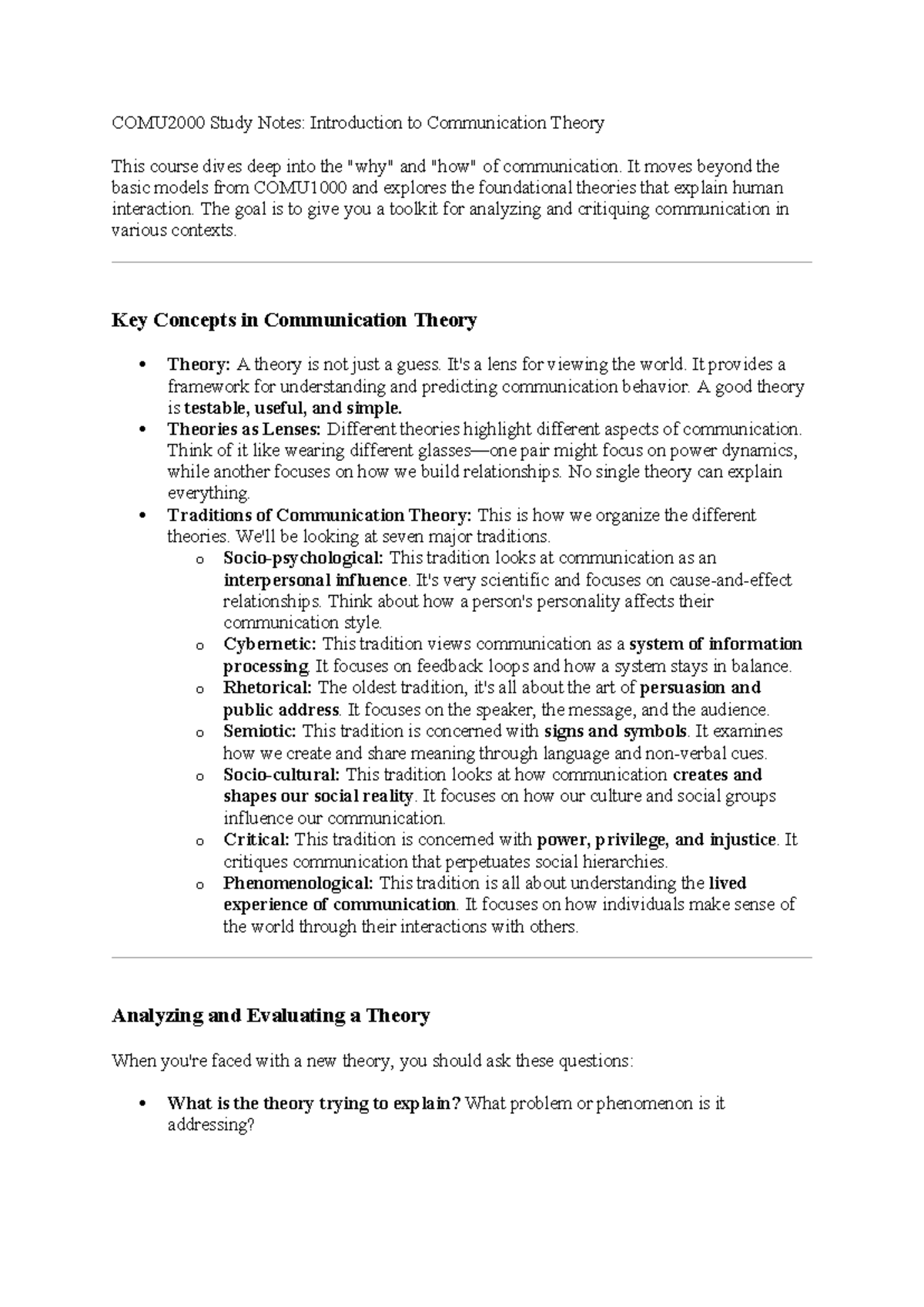 COMU2000 Study Notes: Introduction to Communication Theory - Studocu