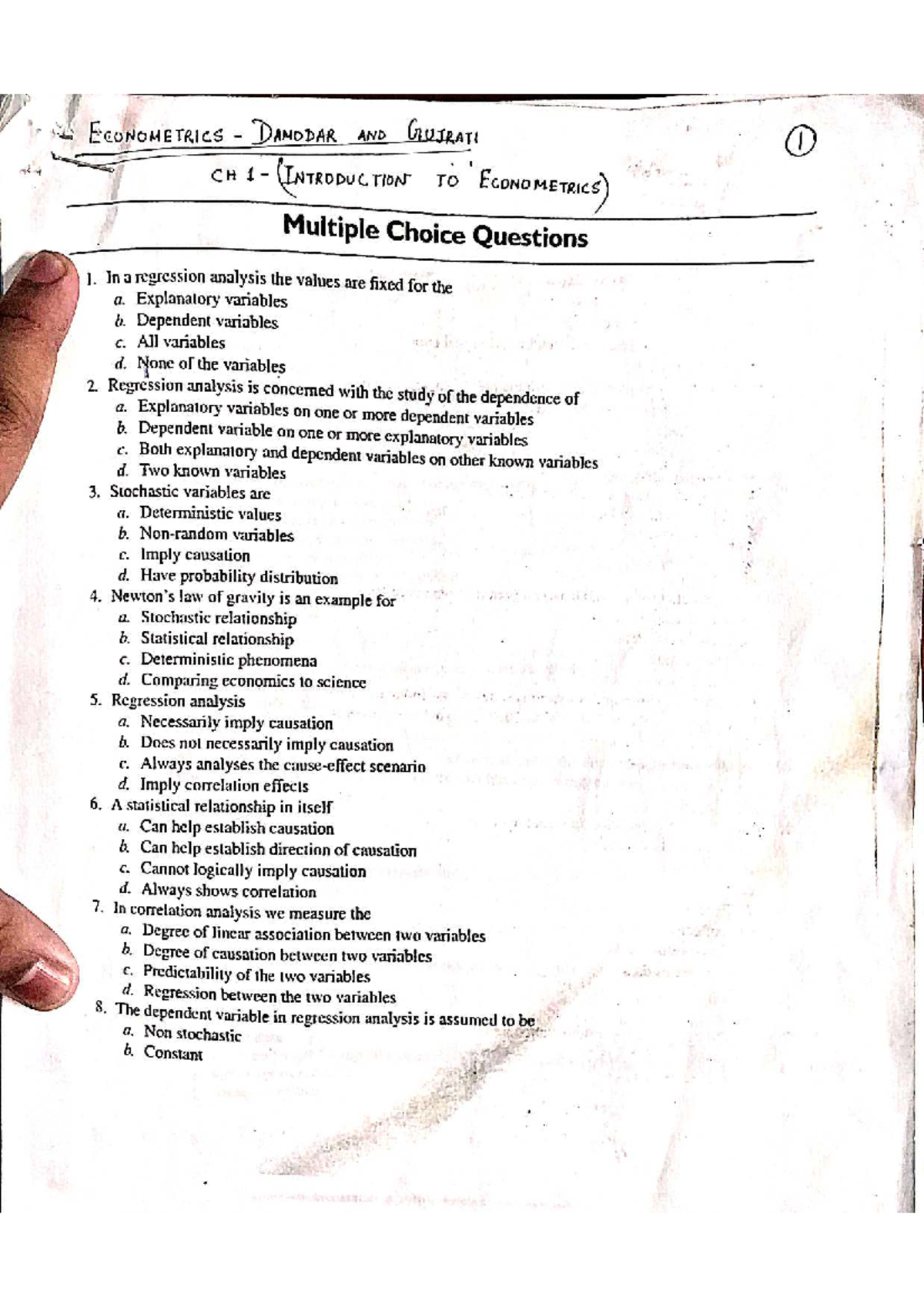 ECON 101: Multiple Choice Questions on Introduction to Econometrics - Studocu