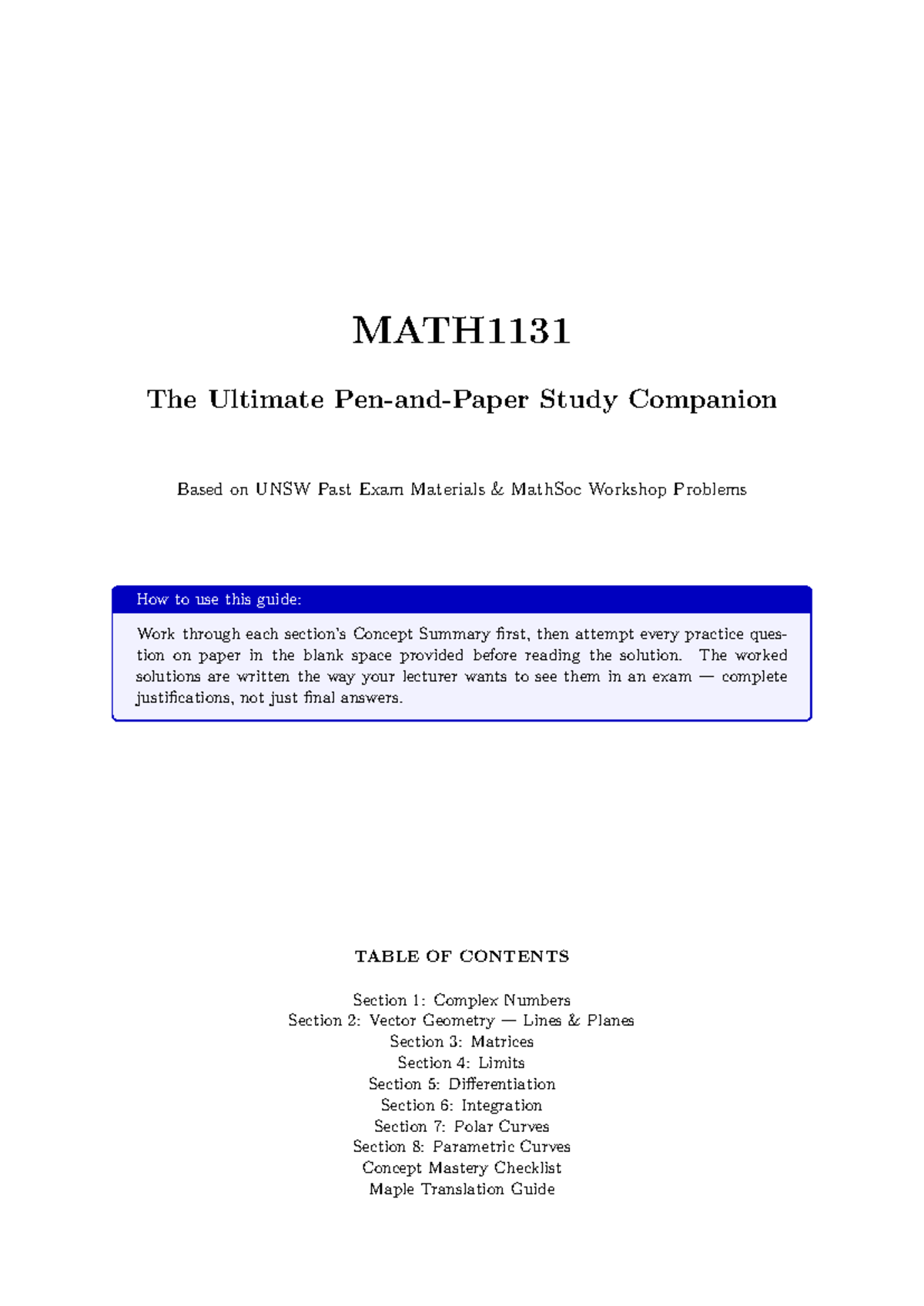 MATH1131 Comprehensive Study Guide: Past Exam & Workshop Problems - Studocu