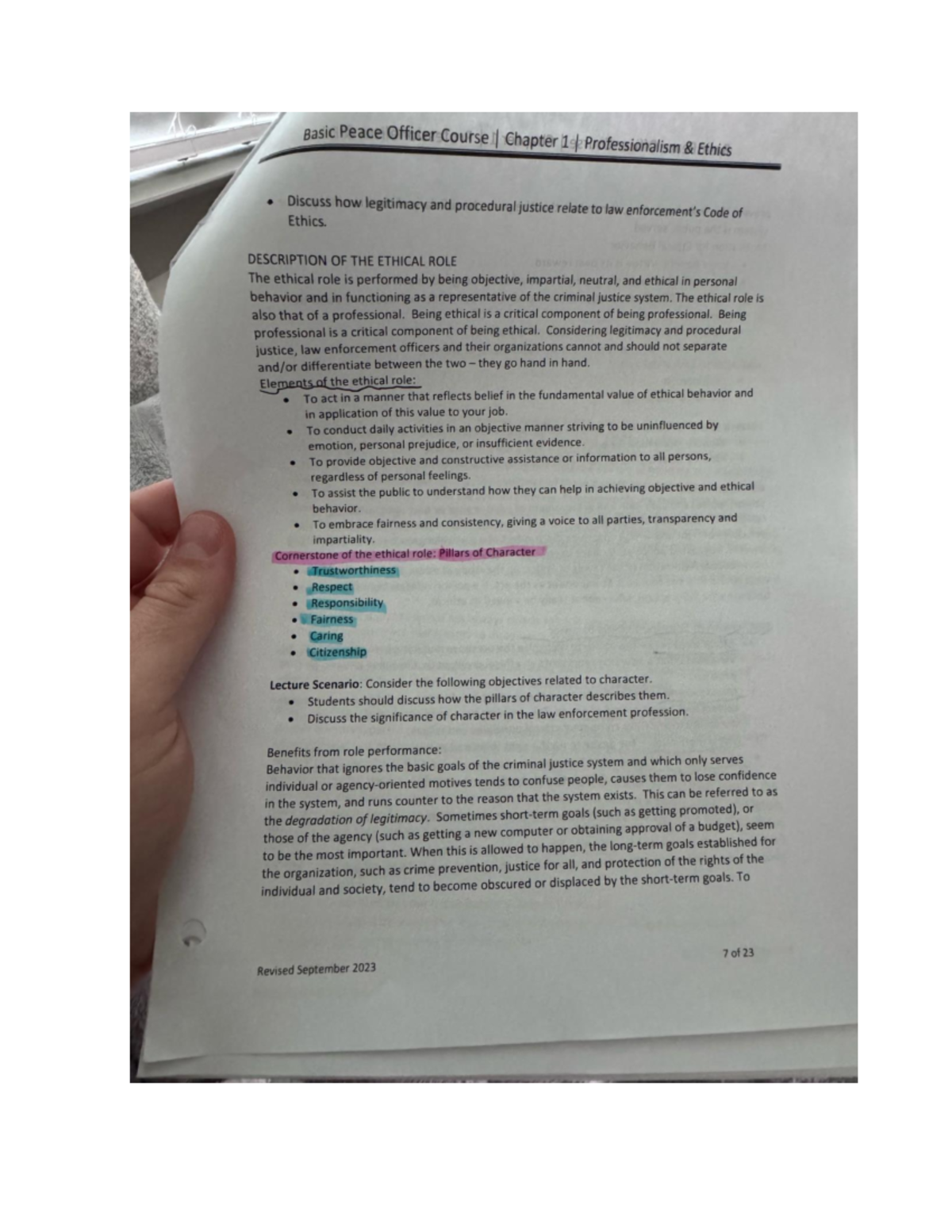 Basic Peace Officer Course I: Chapter 1 - Professionalism & Ethics ...