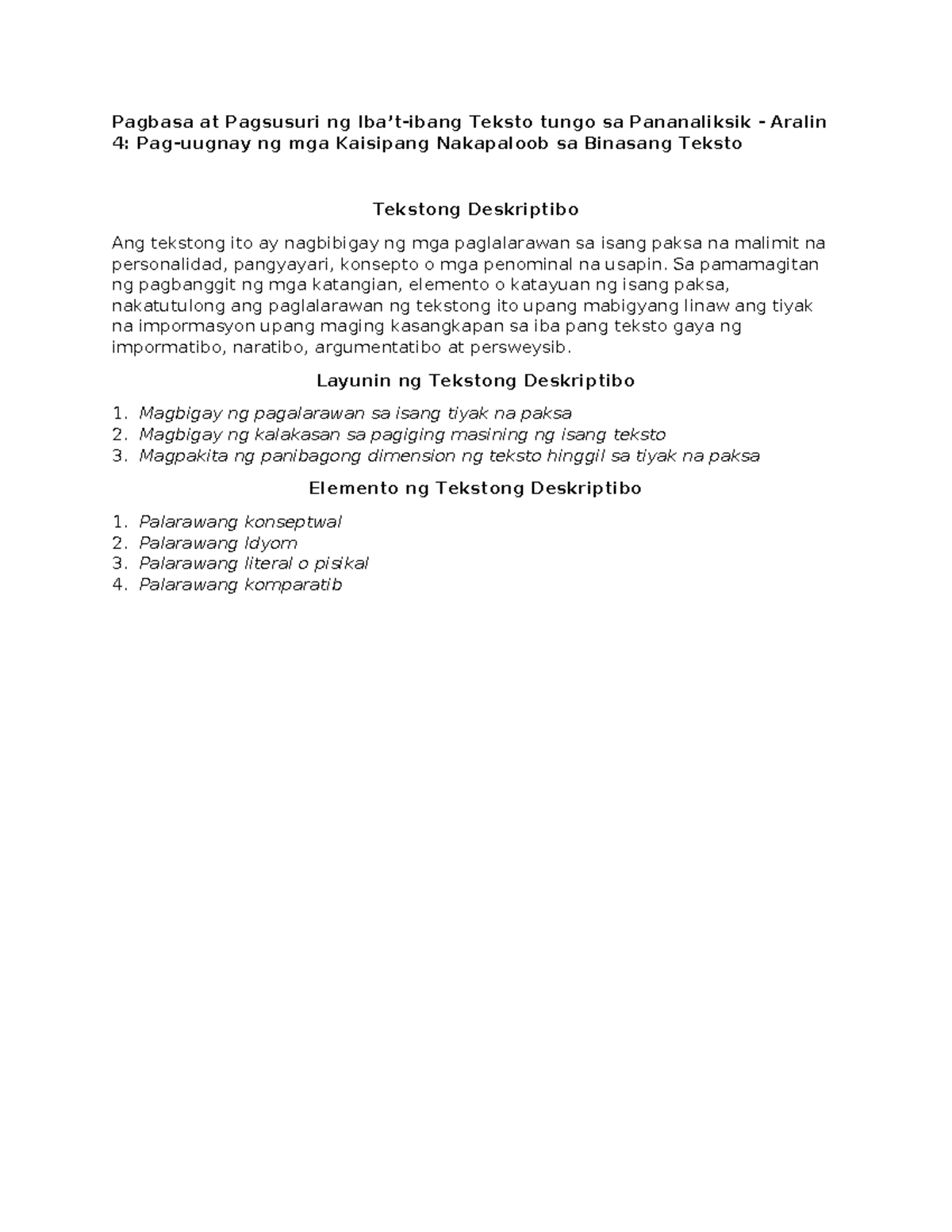 Pagbasa at Pagsusuri - Aralin 4 - Pagbasa at Pagsusuri ng Iba’t-ibang ...