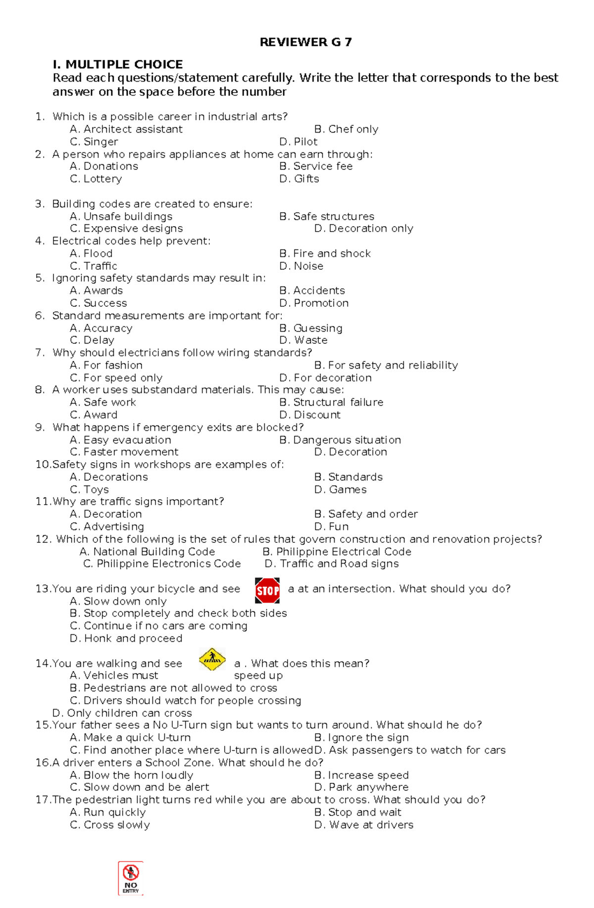 Reviewer G7: Industrial Arts MCQ Practice Questions - Studocu