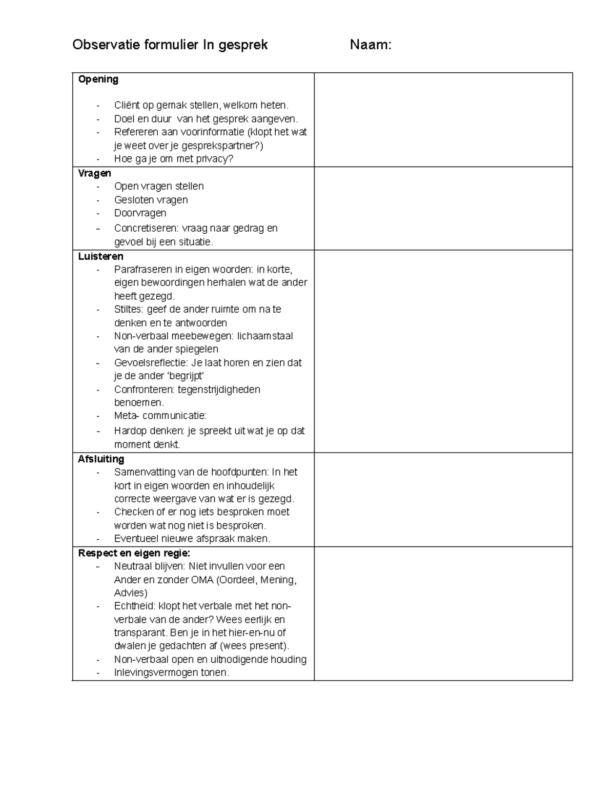 Observatieformulier voor Klantengesprekken en Communicatievaardigheden ...