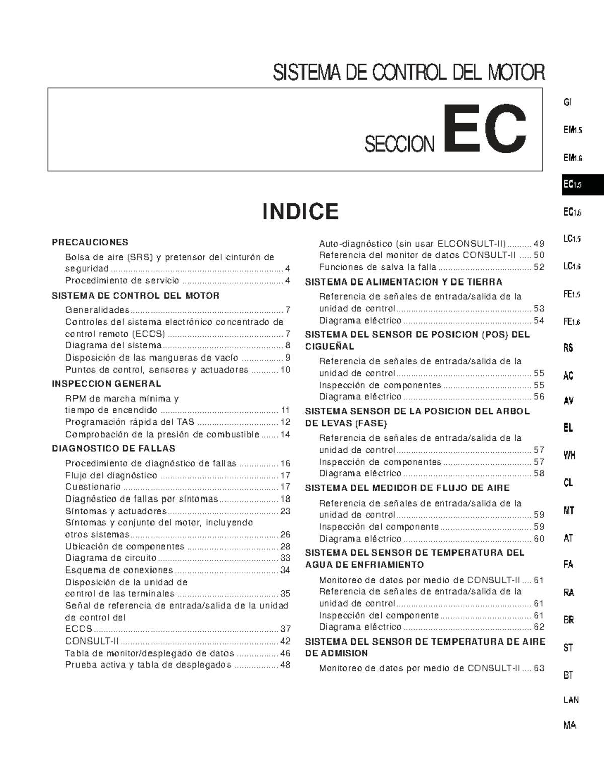 Manual de Servicio Nissan QG15DE: Sistema de Control del Motor - Studocu