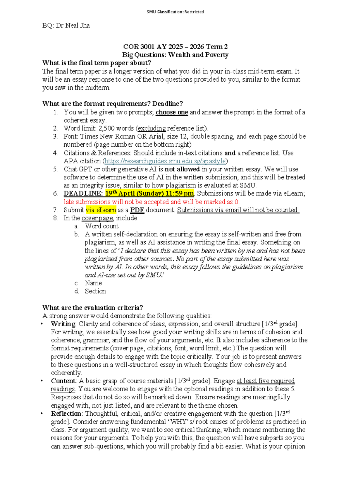 COR 3001 AY 2025-2026 Term 2 Final Term Paper FAQs - Studocu