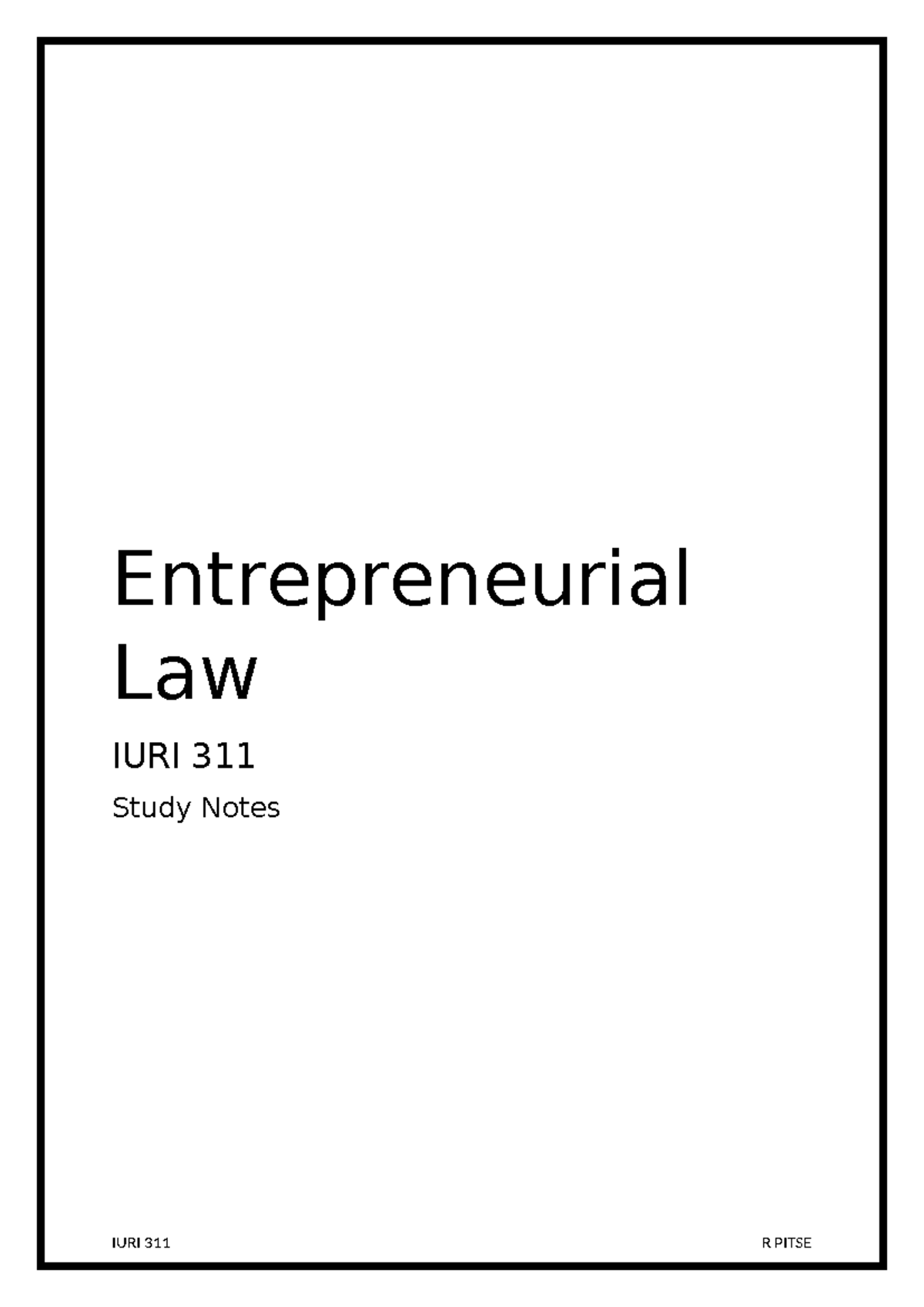 IURI 311 Study Notes: Business Structures in South African Law - Studocu
