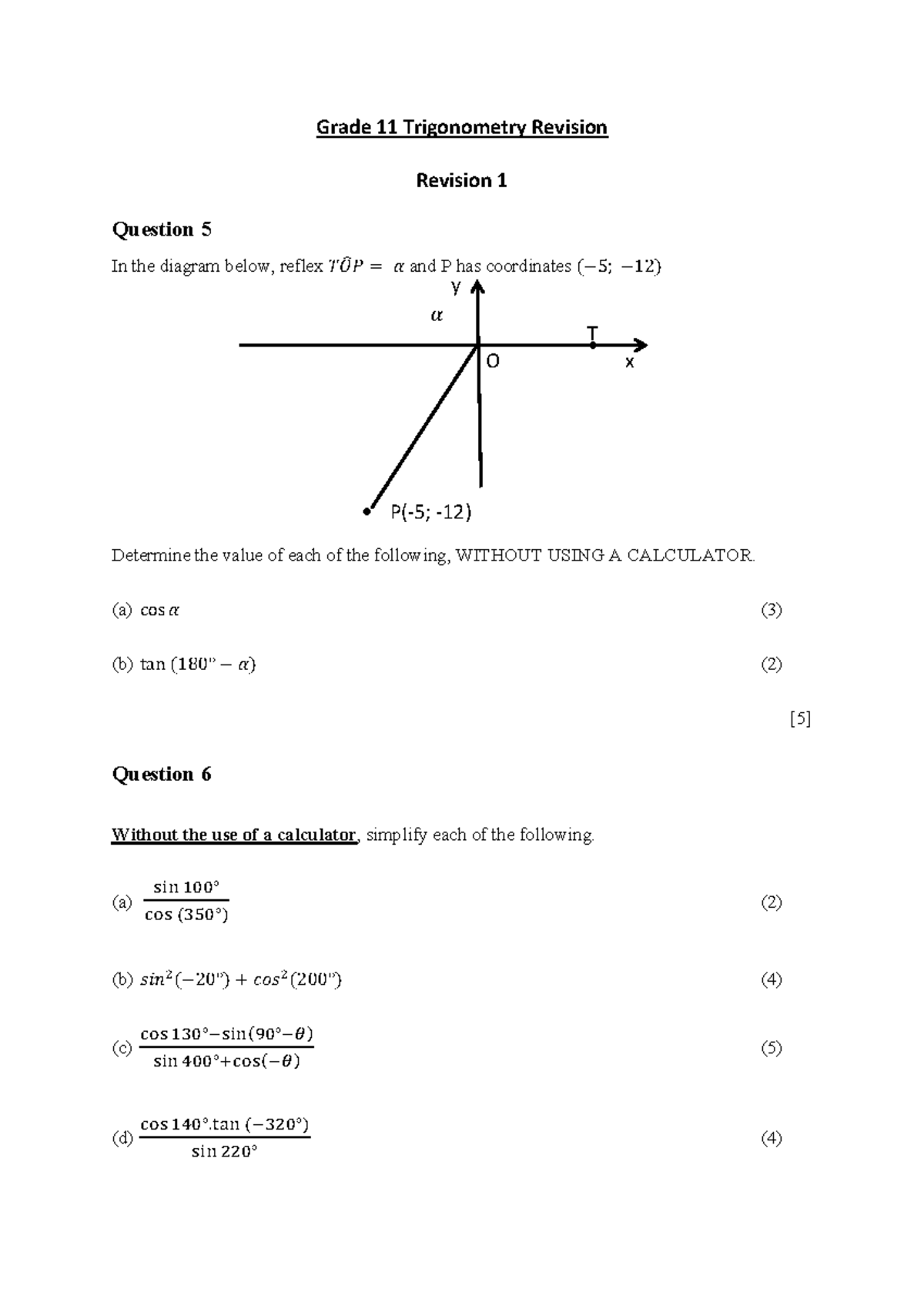 Grade 11 Trigonometry Revision: Problems & Solutions for 2019 Exam ...