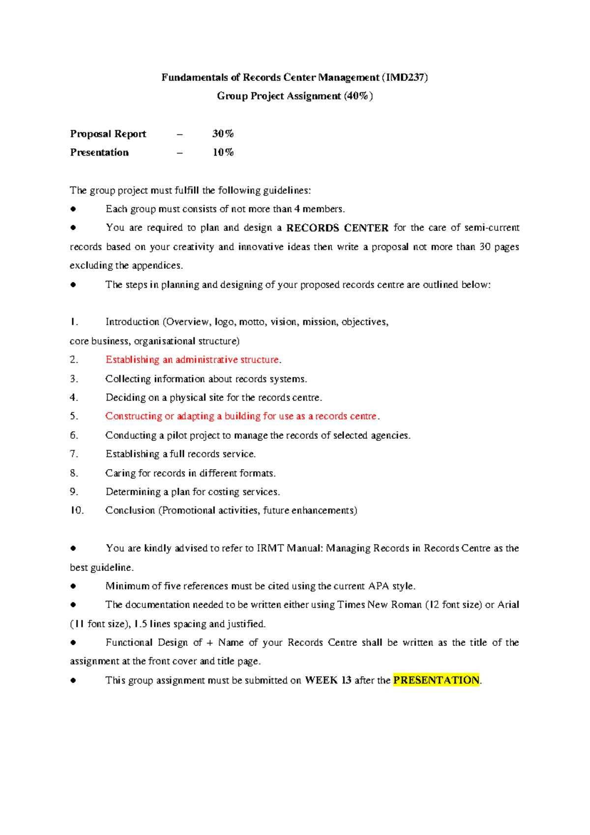 IMD237 Group Assignment: Records Center Management Proposal Project ...