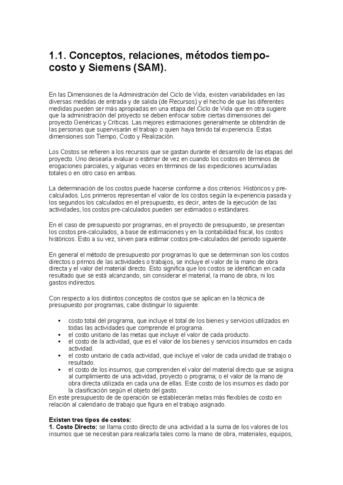 Método Siemens SAM: Análisis de Costos y Tiempos en Proyectos - Studocu