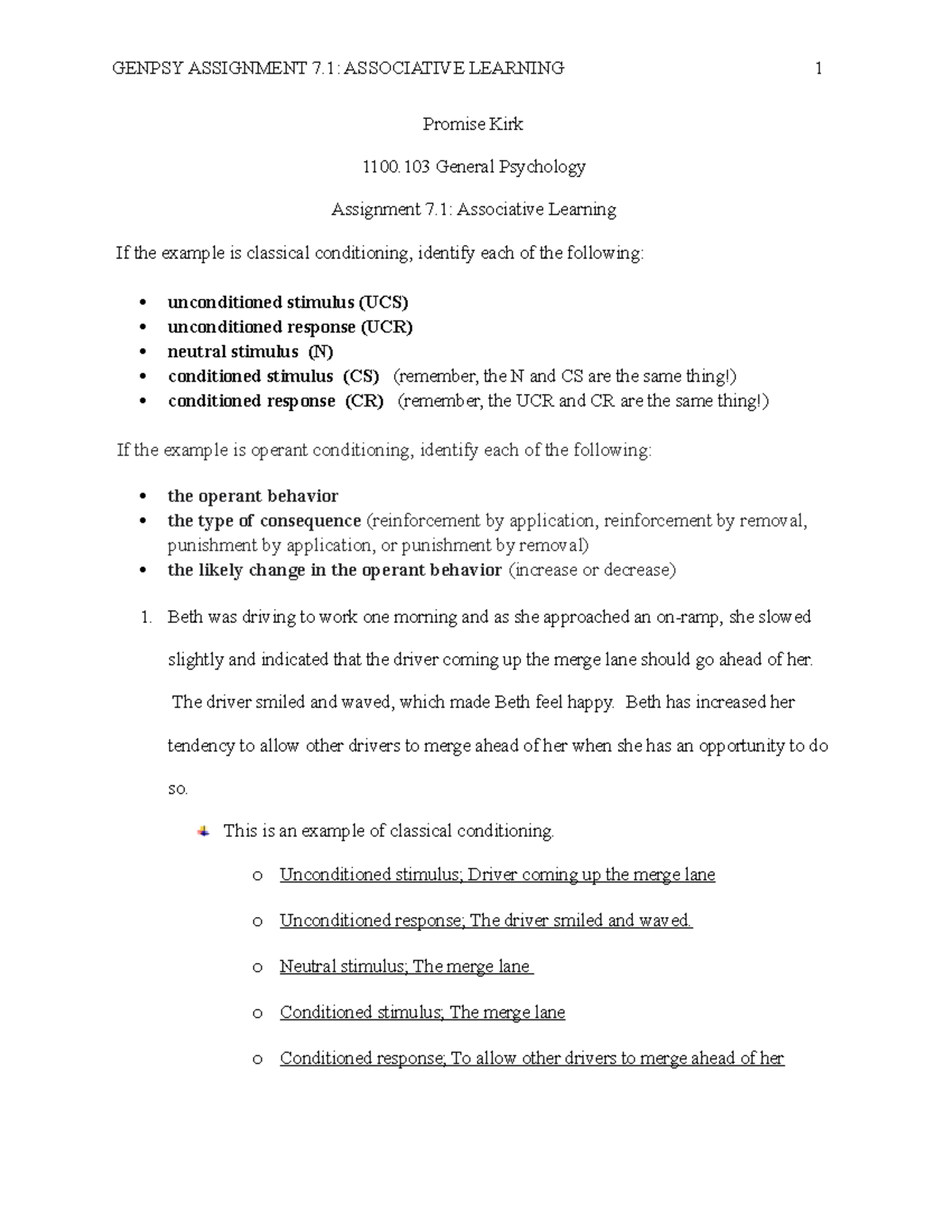 Genpsy 7 - Assignment on Associative Learning Concepts - Studocu