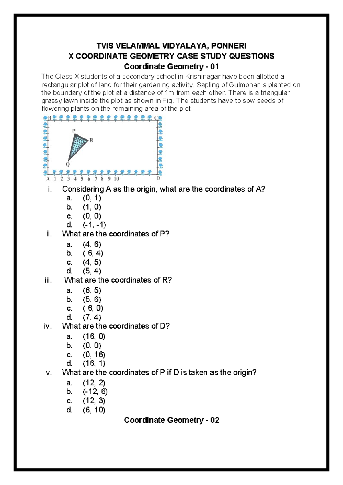 Coordinate Geometry Case Study Questions for Class X - Studocu