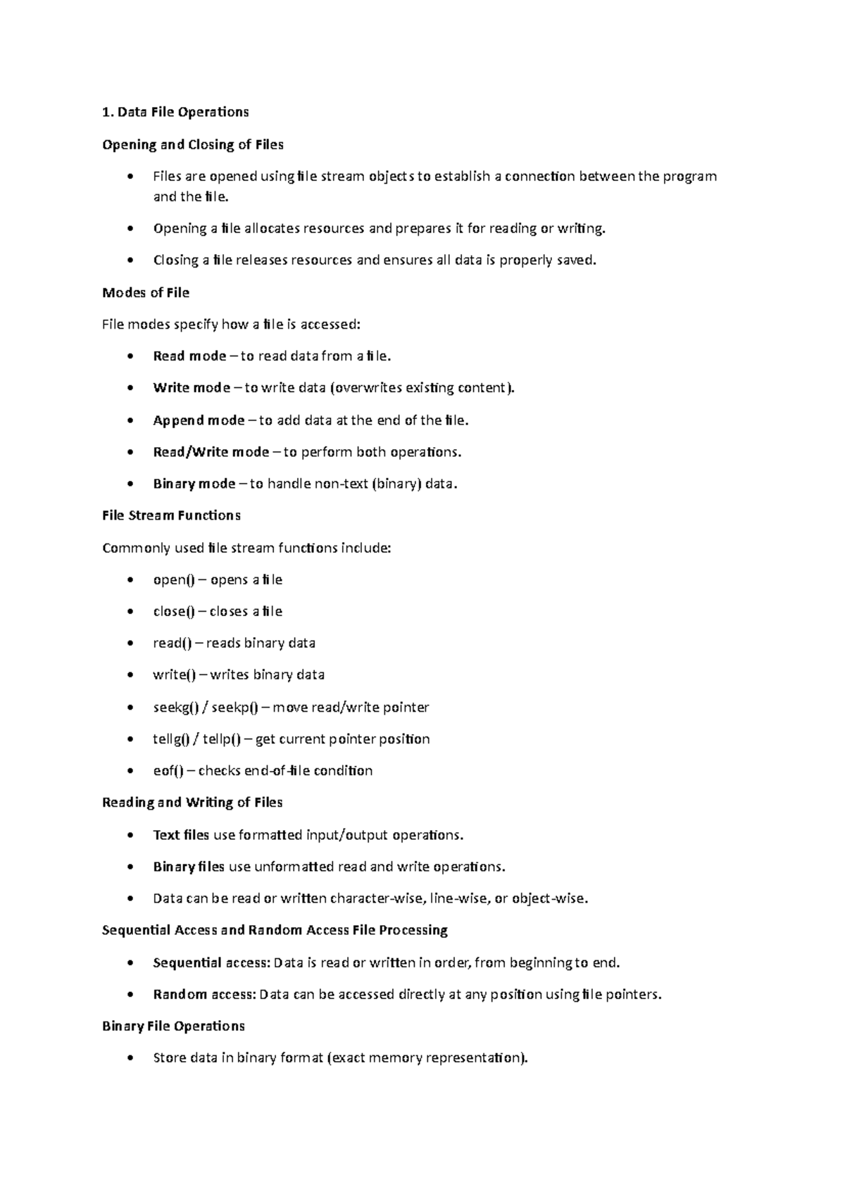 Data File Operations Overview - Key Concepts and Functions - Studocu