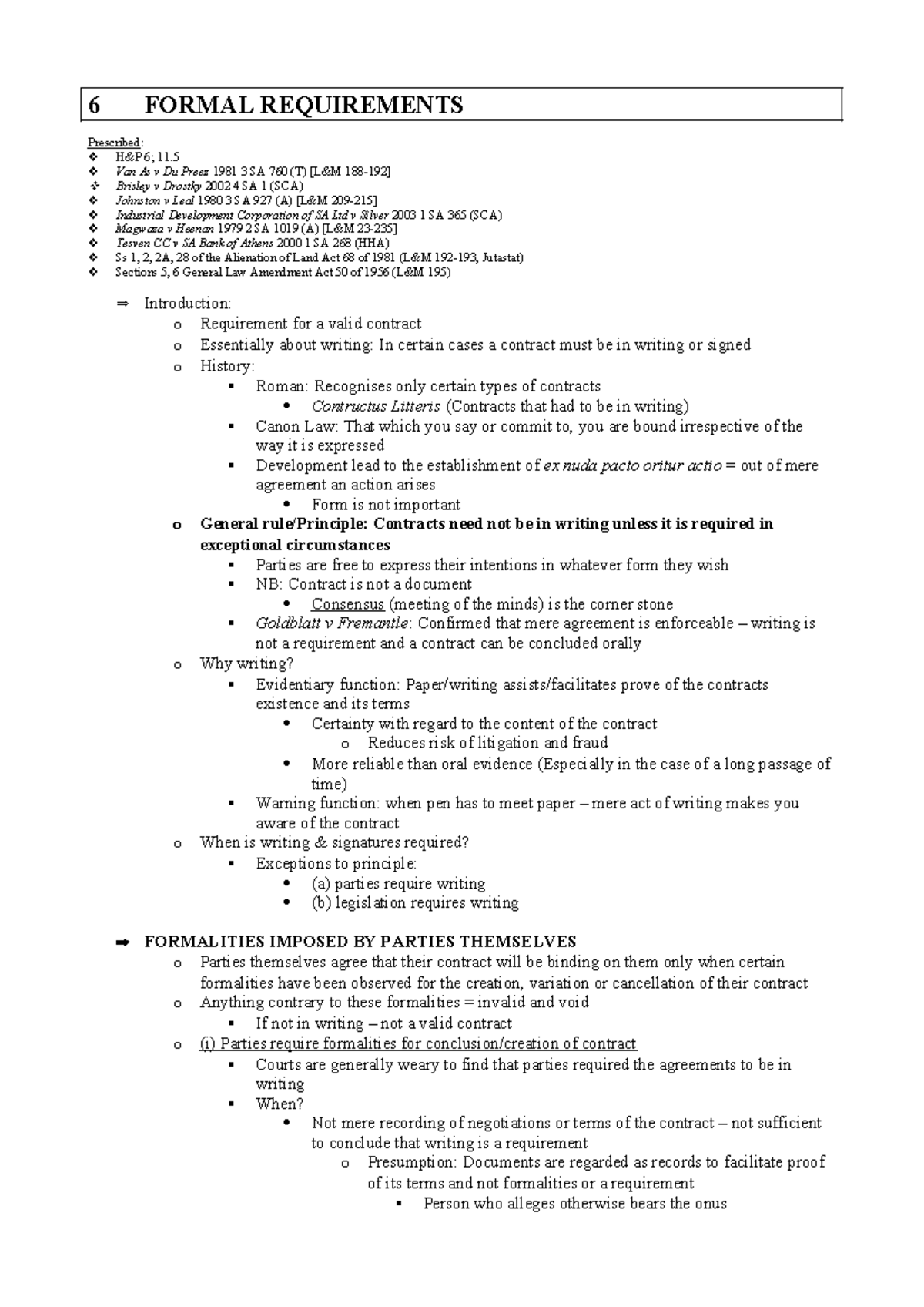 Formal Requirements in Contract Law: H&P 6; 11 With Case Studies - Studocu