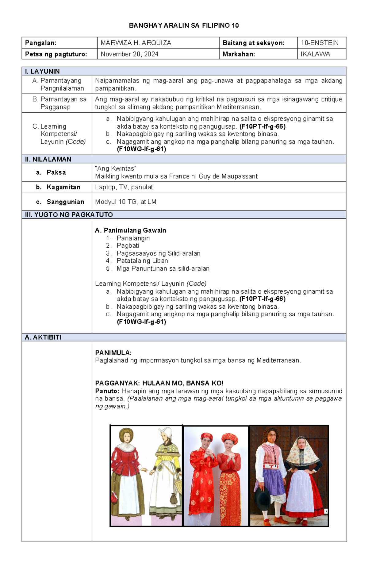 Lesson Plan on "Ang Kwintas" (Grade 10, 4th Quarter) – Filipino 10 ...