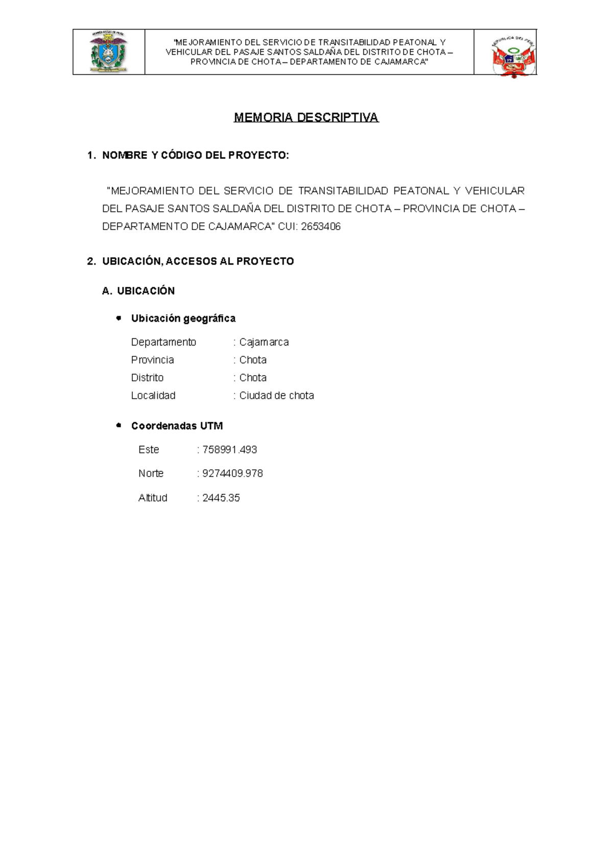 Memoria Descriptiva del Proyecto de Transitabilidad Peatonal y ...