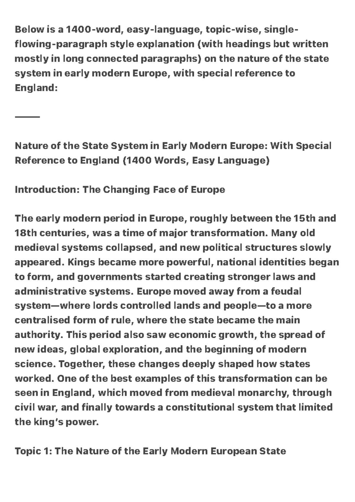 Nature of the State System in Early Modern Europe: Focus on England ...