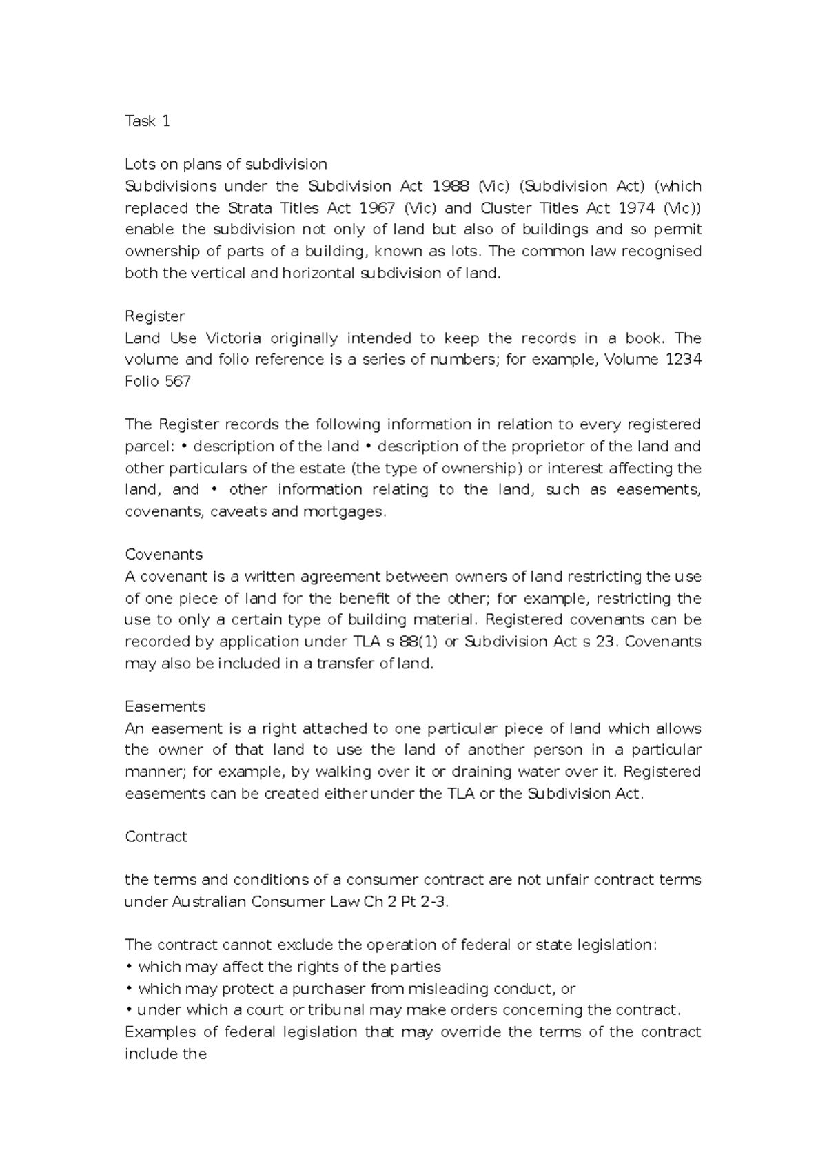 Notes for Oral Exam: Property Law & Subdivision Act Overview - Studocu