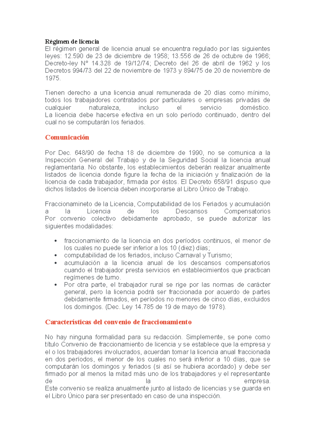 Régimen de Licencia Anual: Normativas y Derechos Laborales - Studocu