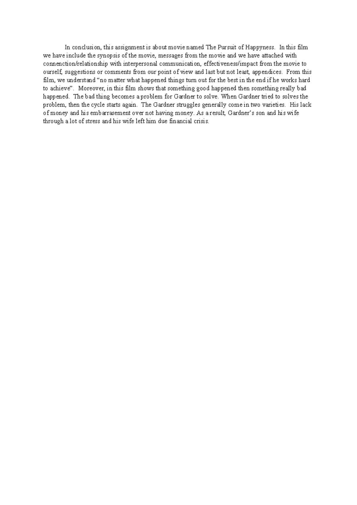 The Pursuit of Happyness: Analysis & Interpersonal Comm. Insights - Studocu