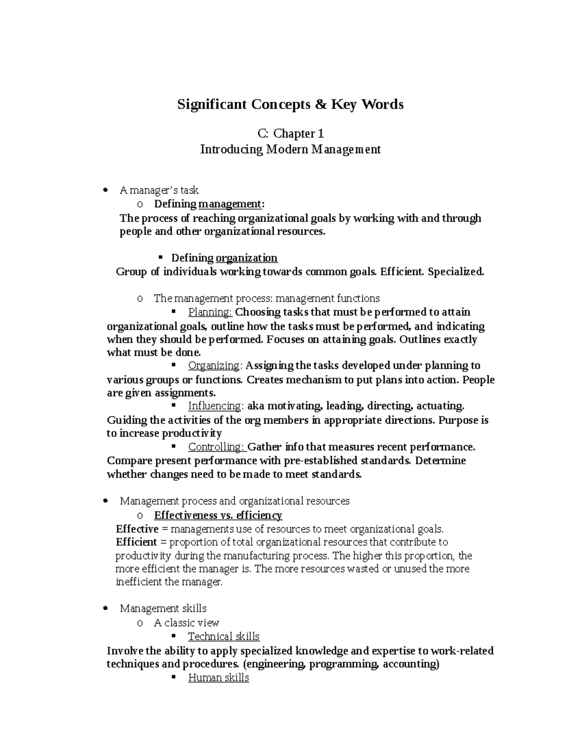MGMT 339 Exam 1 Study Guide - Significant Concepts & Key Words C ...