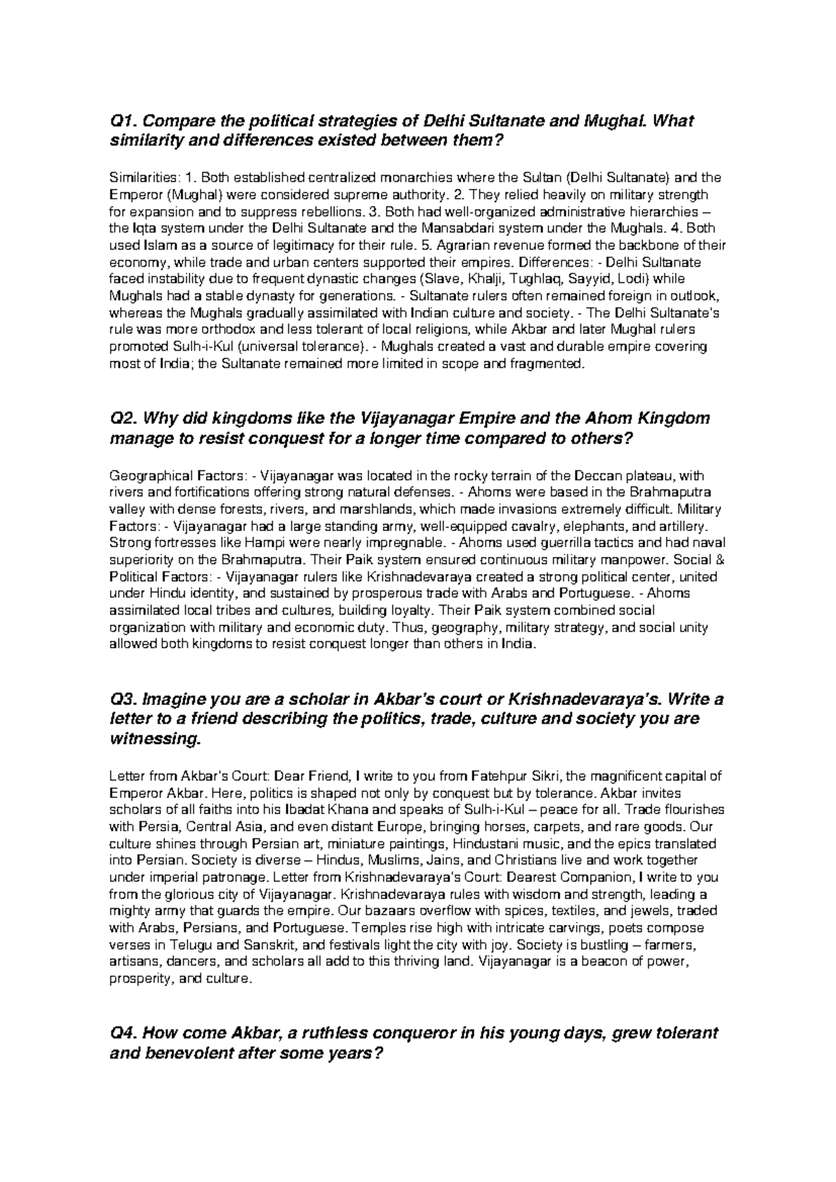 History QA Detailed - Exam: Political Strategies of Delhi Sultanate ...