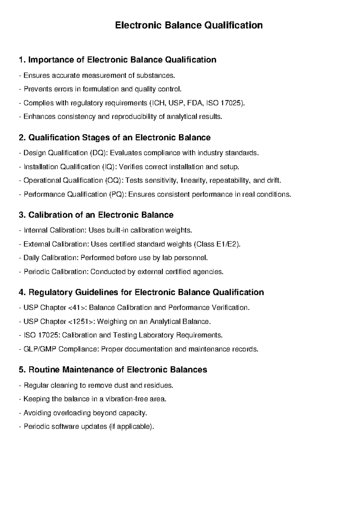 Qualification and Calibration of Electronic Balances: A Guide - Studocu