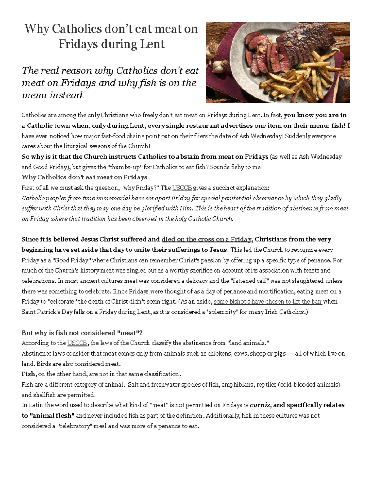 Why Catholics Abstain from Meat on Fridays During Lent - Studocu