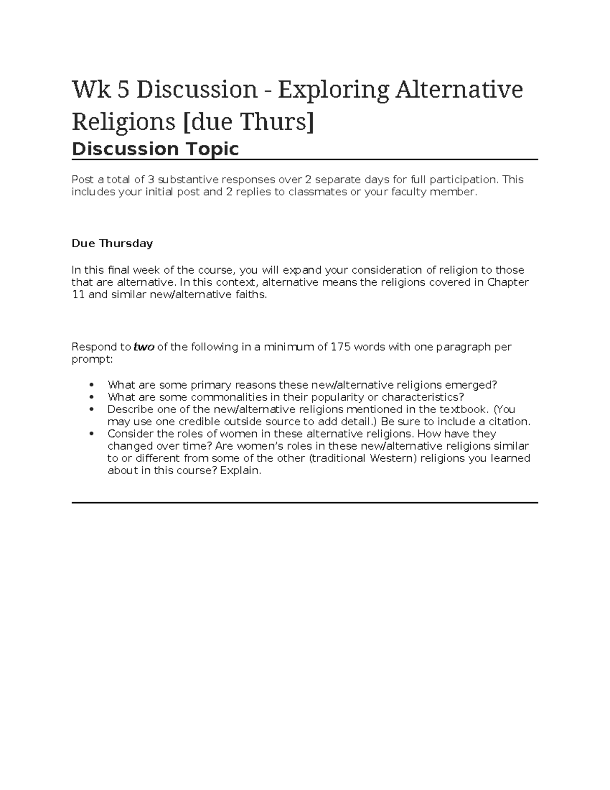 Wk 5 Discussion: Exploring Alternative Religions (Rel134) - Studocu