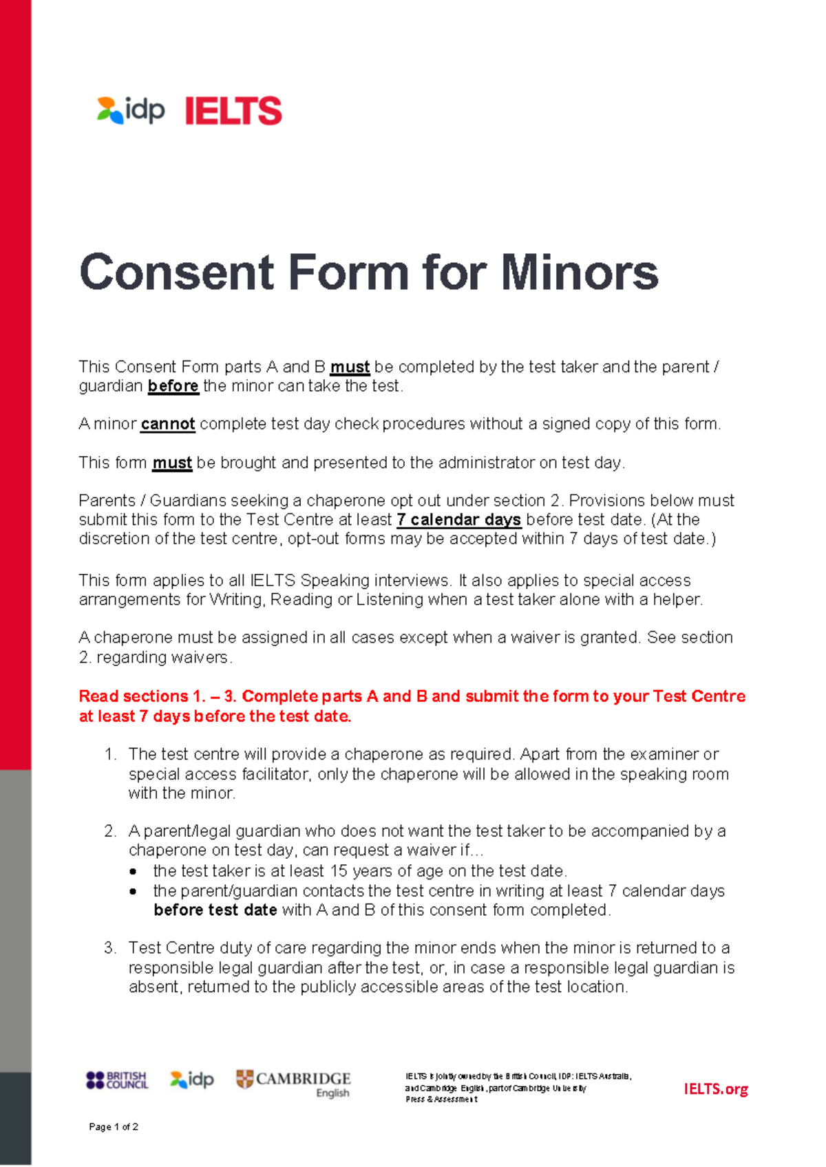 Child Protection Consent Form for IELTS Minors - Studocu