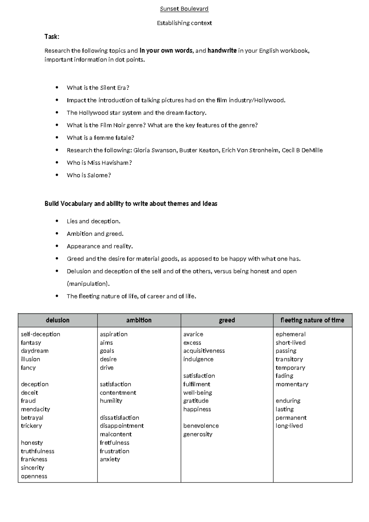 ENG101: Sunset Boulevard Context and Key Themes Exploration - Studocu