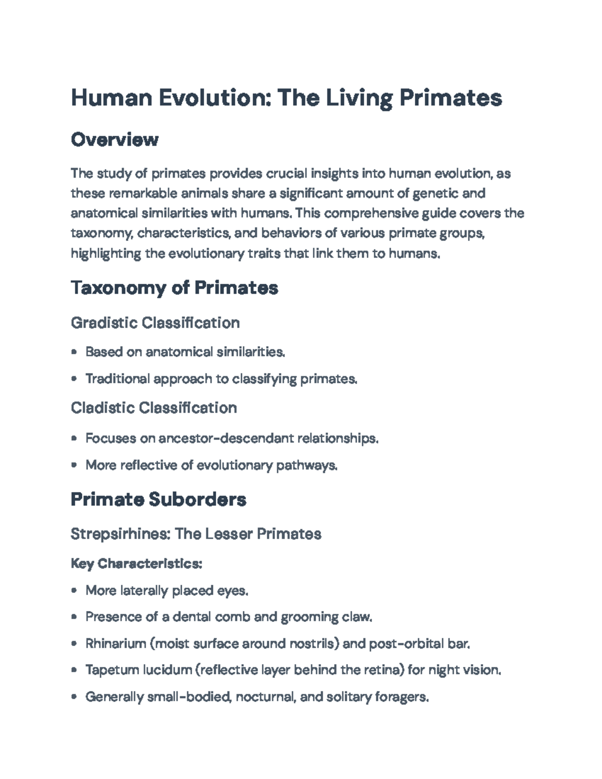 Human Evolution: Insights from Primate Taxonomy & Behavior Analysis ...