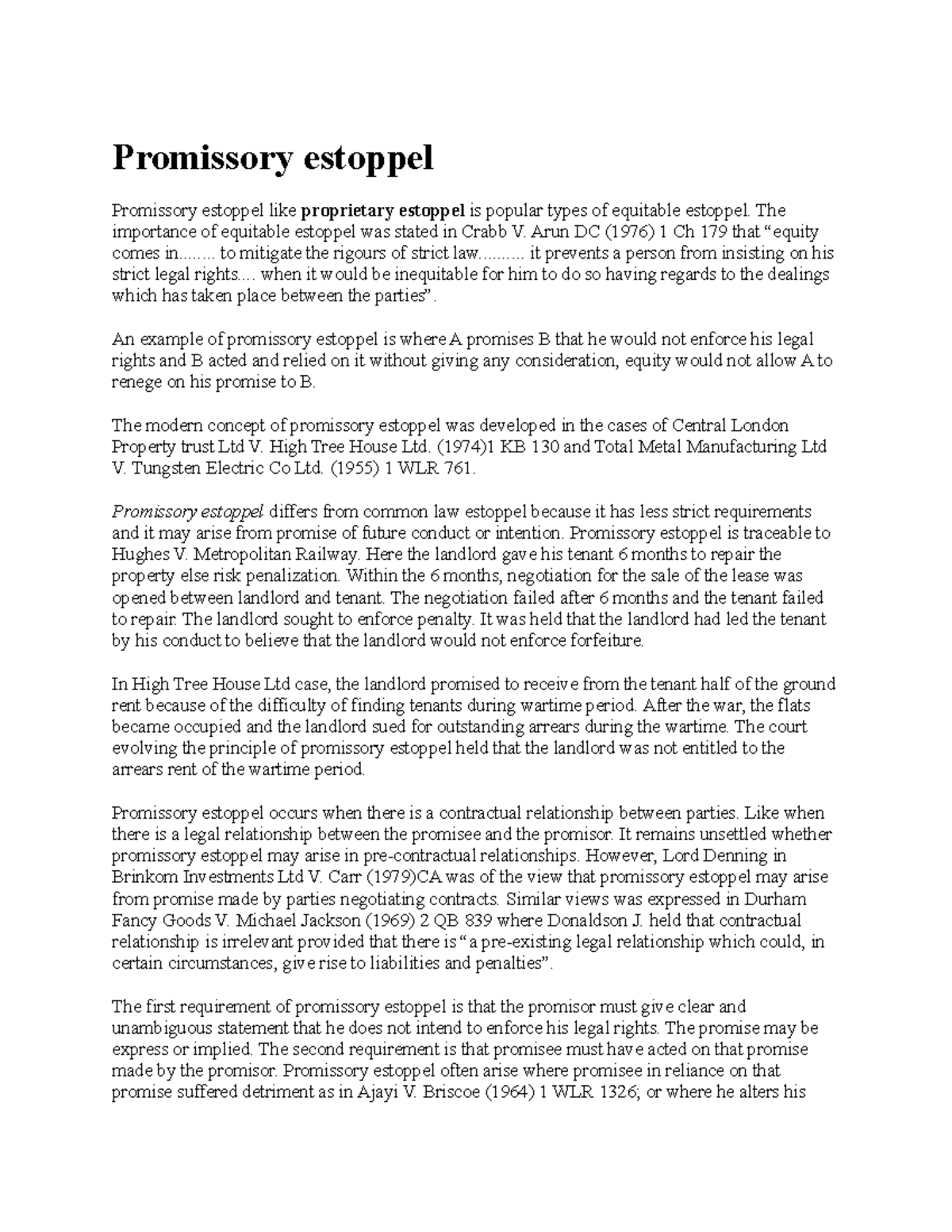 Promissory estoppel - Promissory estoppel Promissory estoppel like ...