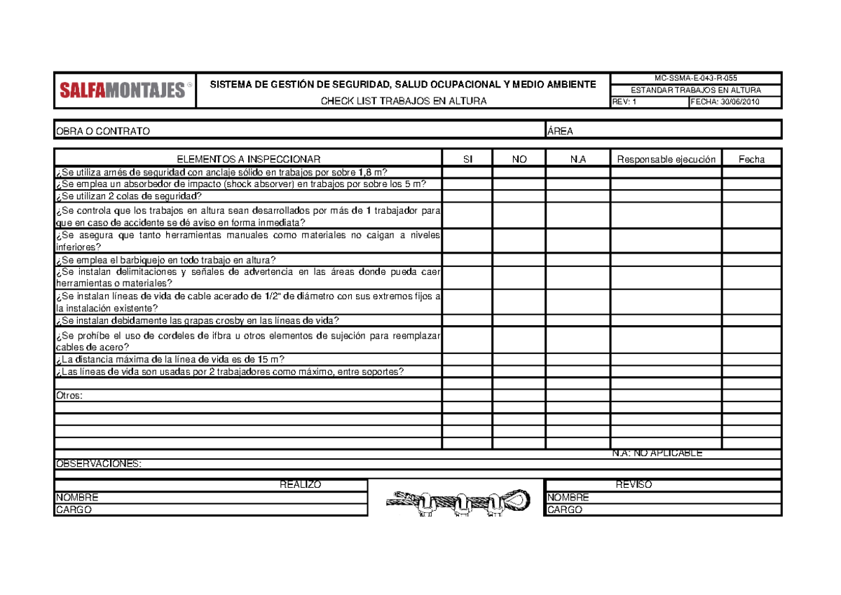 MC-SSMA-E-043-R-055 Check List de Seguridad en Trabajos en Altura - Studocu