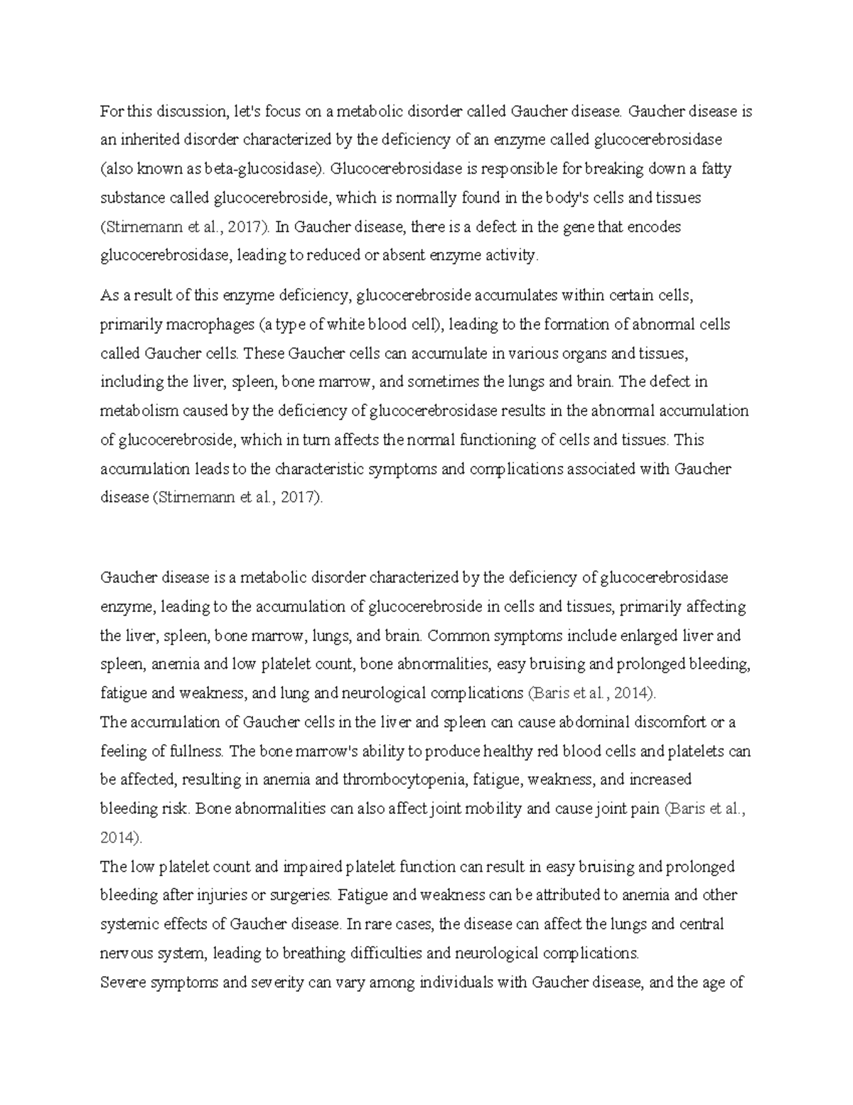 BIOL 1301 Discussion Forum: Insights on Gaucher Disease - Studocu