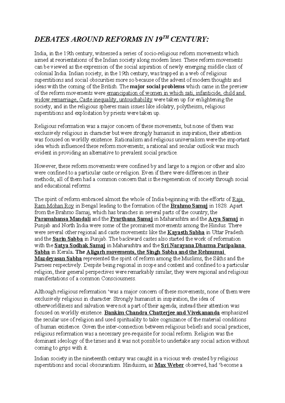 Reforms in 19th Century India: Social Movements and Modernization - Studocu