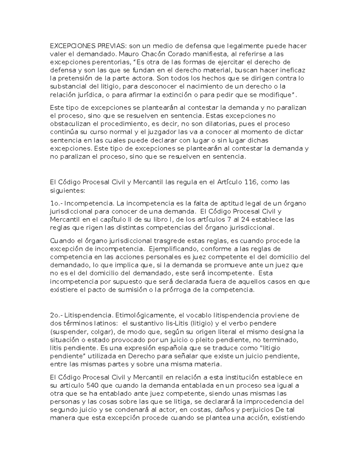 Excepciones Previas en el Código Procesal Civil y Mercantil (CPCyM ...