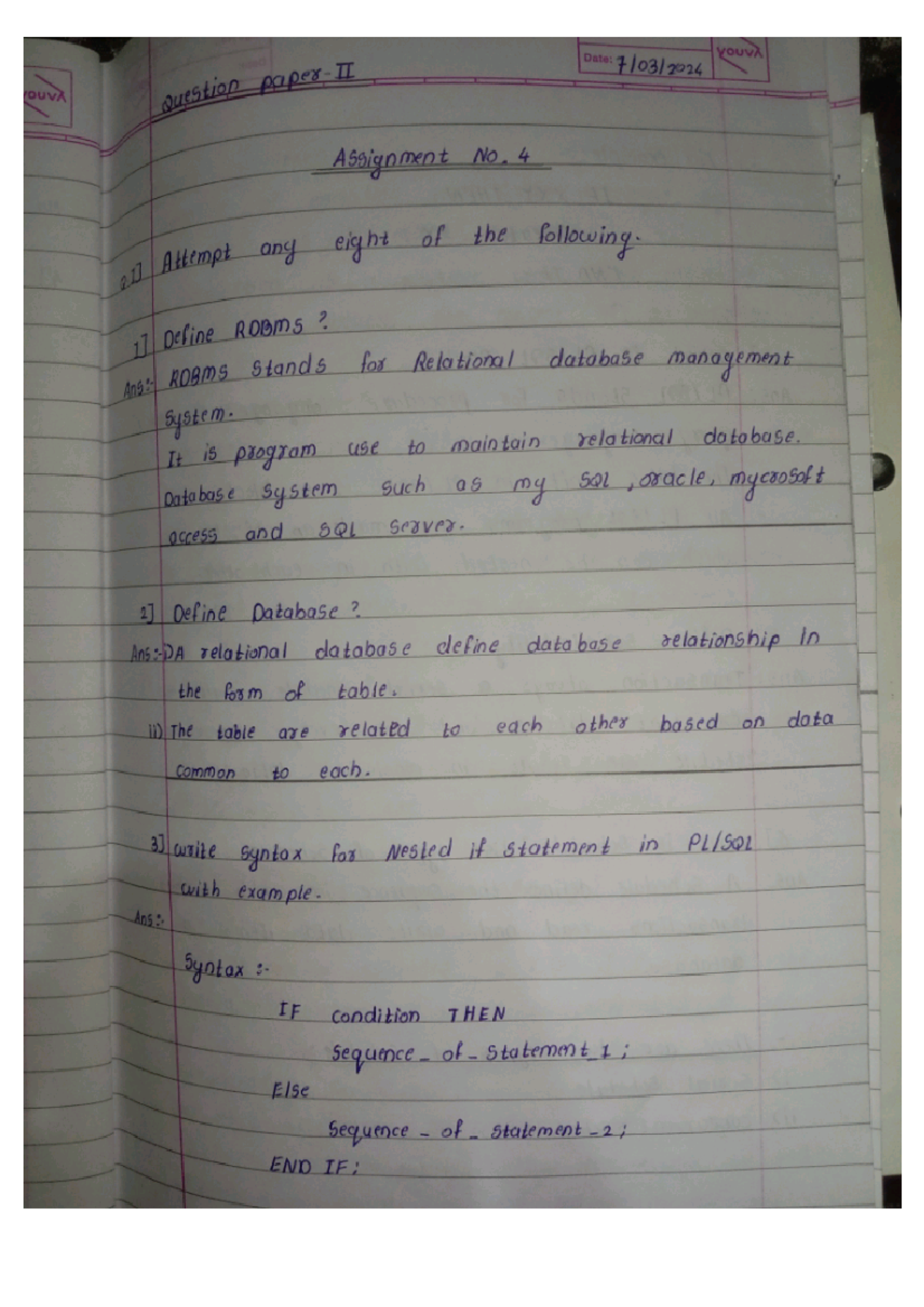 RDBMS Assignment Question Paper - 2: Key Concepts and SQL Examples ...