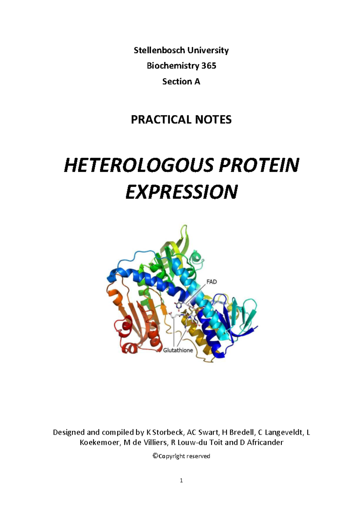 Biochemistry 365 Practical Notes: Heterologous Protein Expression ...