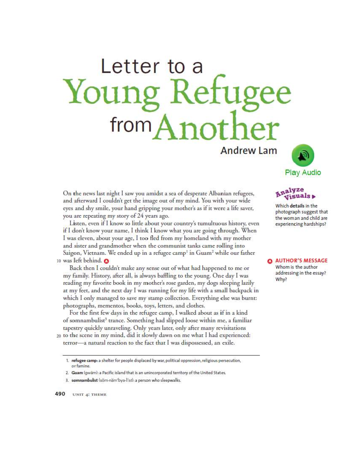 Letter to a Young Refugee: Insights from Andrew Lam's Experience - Studocu