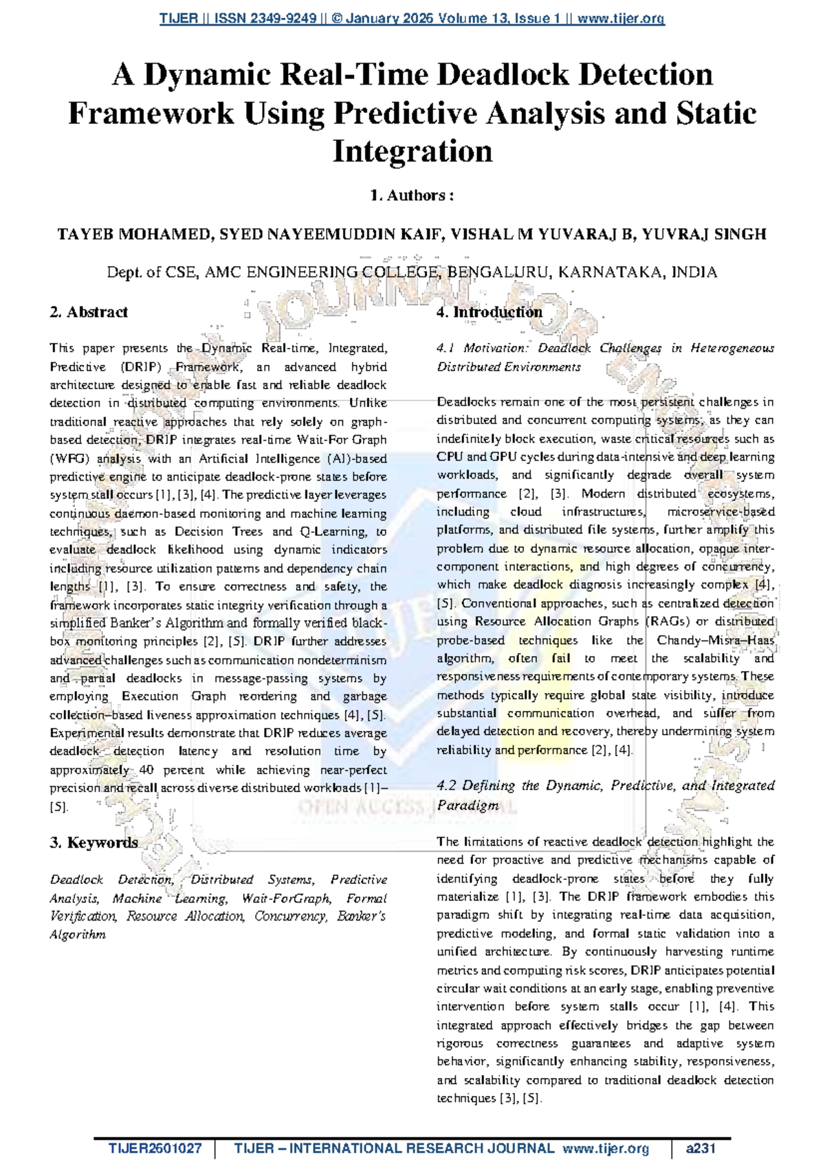 Dynamic Deadlock Detection Framework: TIJER2601027 Insights - Studocu