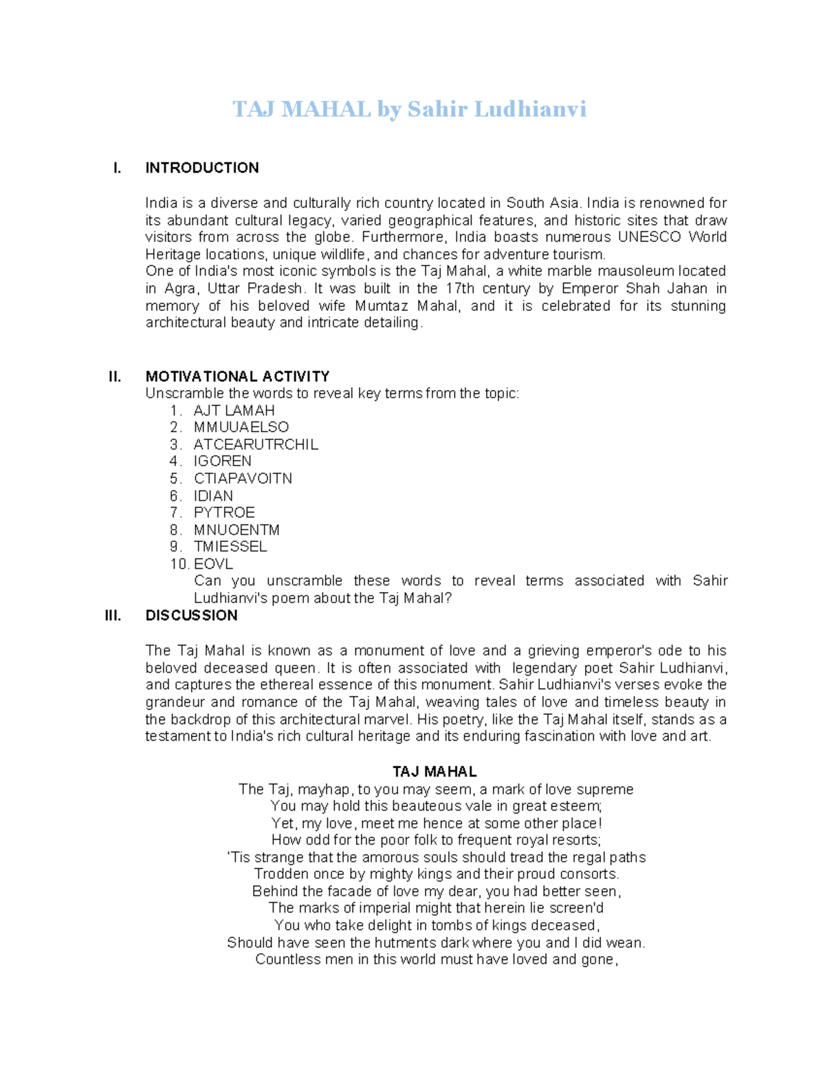 Sahir Ludhianvi's Poetic Ode to the TAJ MAHAL: Cultural Reflections ...