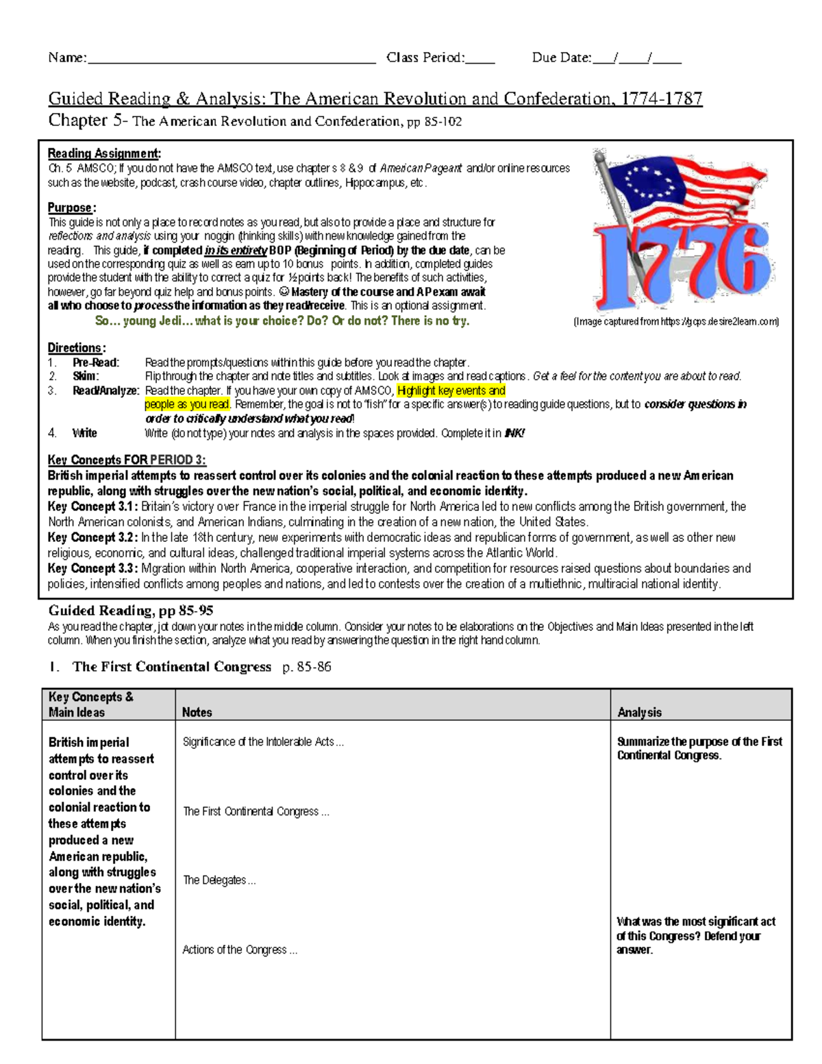 Chapter 5 Guided Reading & Analysis: The American Revolution - APUSH ...