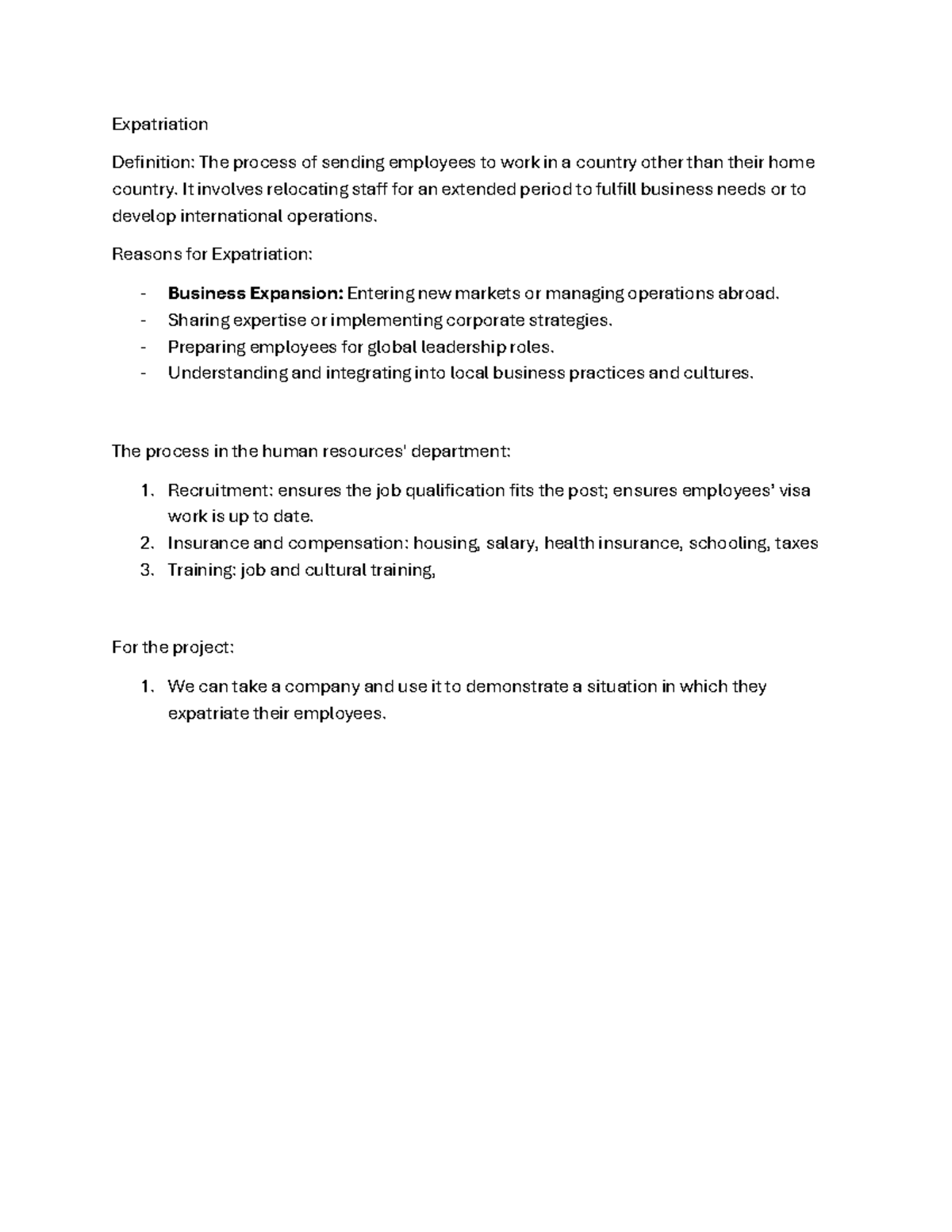 RH - Expatriation Process and Employee Relocation Overview - Studocu