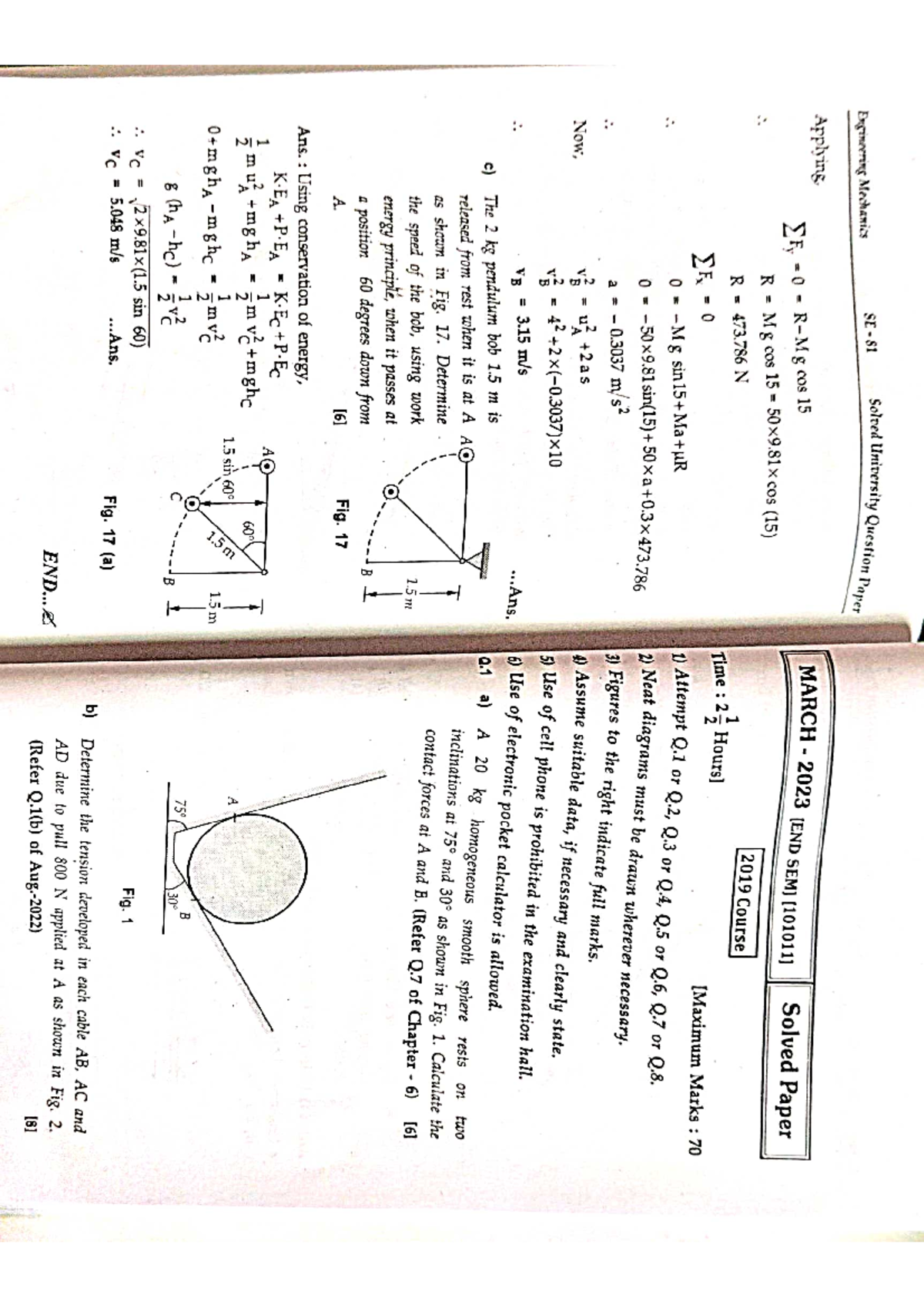 Engineering Mechanics SE - Solved University Question Paper (March 2023 ...