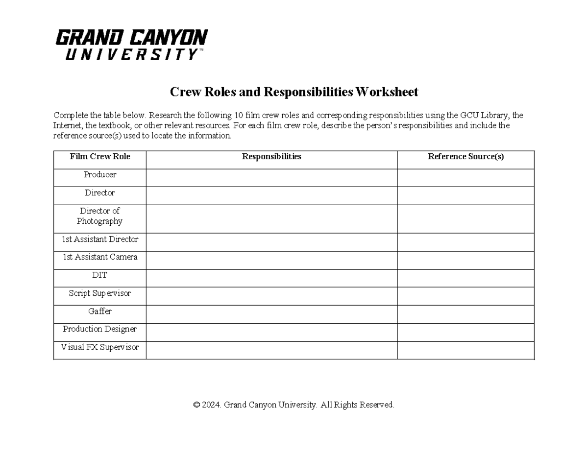 DFP 111 RS T3 Crew Rolesand Responsibilities Worksheet - Crew Roles and ...